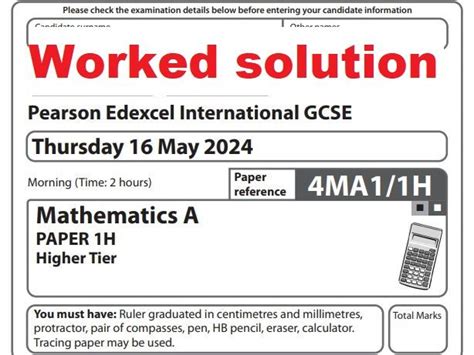 Igcse A 16 May 2024 4ma1 1h Worked Solution Teaching Resources