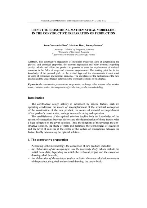 Pdf Using The Economical Mathematical Modelling In The Constructive Preparation Of Production