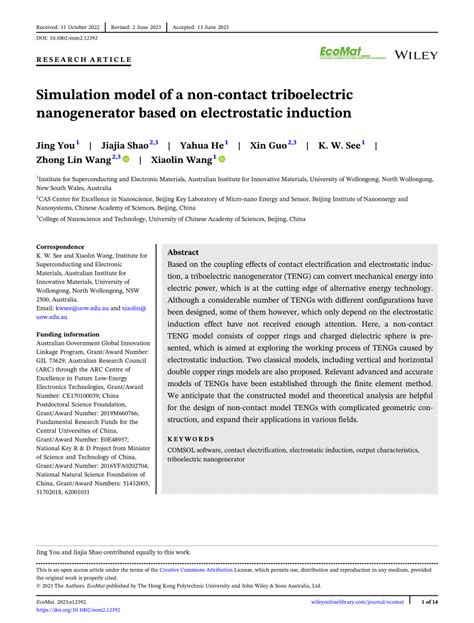 Pdf Simulation Model Of A Non‐contact Triboelectric Nanogenerator