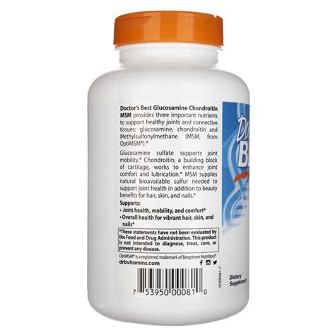 Doctor's Best Glucosamine Chondroitin MSM with OptiMSM 240 Veg Capsules ...