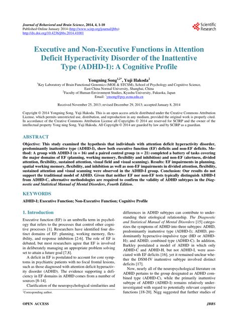 Pdf Executive And Non Executive Functions In Attention Deficit Hyperactivity Disorder Of The