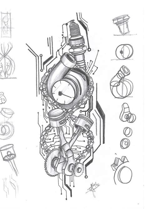 A Drawing Of An Engine With Gears And Other Parts On The Back Side