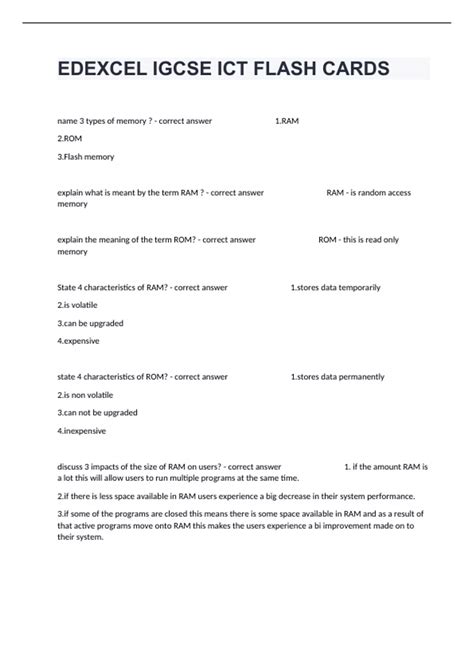 Edexcel Igcse Ict Flash Cards Comprehensive Exam Questions Solved