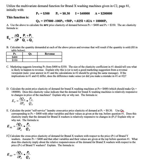 Solved Utilize The Multivariate Demand Function For Brand X Chegg Com