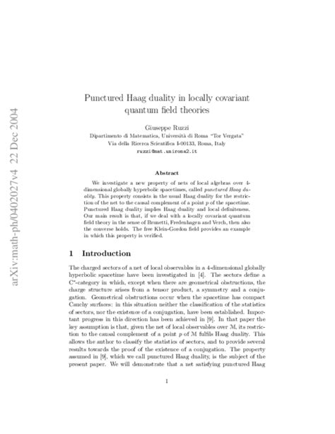 Pdf Punctured Haag Duality In Locally Covariant Quantum Field Theories