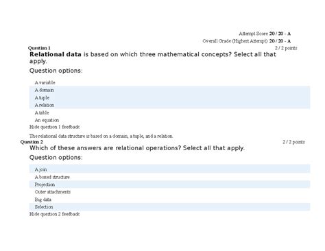 DAD 220 Quiz 2 Week 2 Quiz Questions Attempt Score 20 20 A Overall Grade Highest