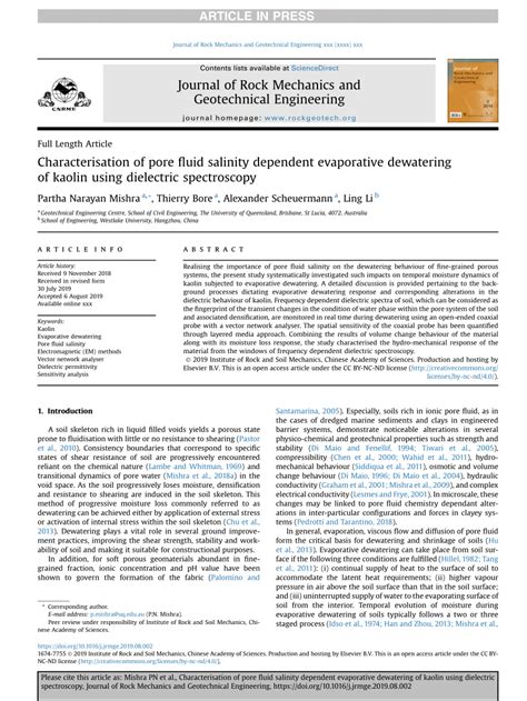 Pdf Characterisation Of Pore Fluid Salinity Dependent Evaporative Dewatering Of Kaolin Using