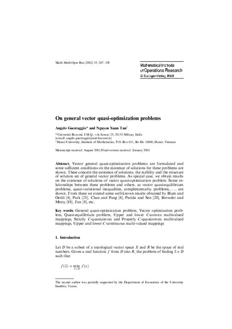 Pdf On General Vector Quasi Optimization Problems