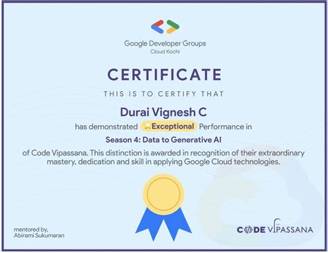 I Earned A Certificate For Code Vipassana Season 4 Duraivignesh C