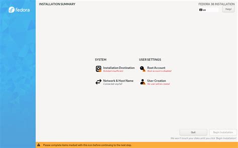 fedora iot iso only shows network and installation destination