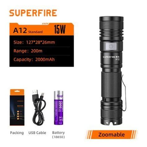 2022 New Superfire A12 Flashlight Walking Adventure Camping 15w Work