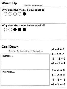 Integer Subtraction With Counters Lesson And Recording Sheet TPT