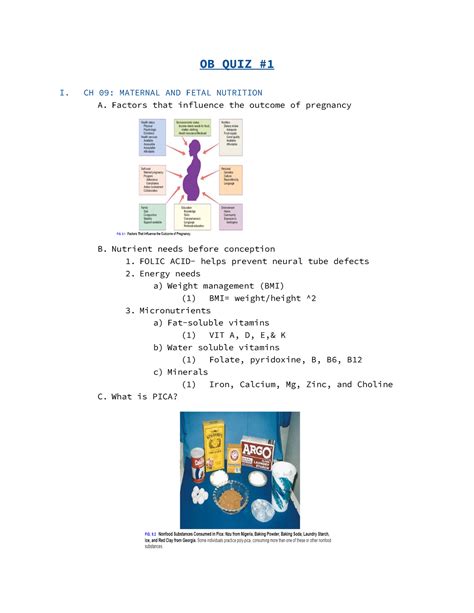 OB QUIZ 1 Ob Quiz 1 Study Guide OB QUIZ I CH 09 MATERNAL AND FETAL NUTRITION A Factors