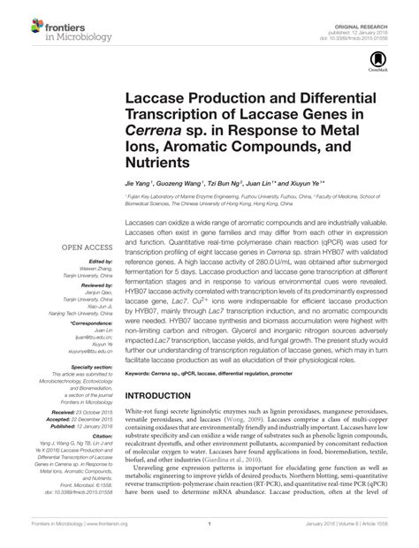 Pdf Laccase Production And Differential Transcription Of Laccase Genes In Cerrena Sp In