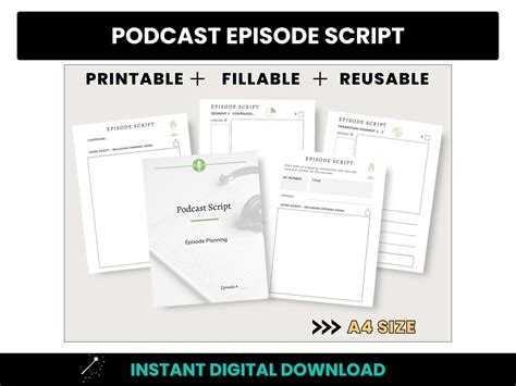 Podcast Episode Script Template A4 Printable Podcast Content Planning Template Fillable A4