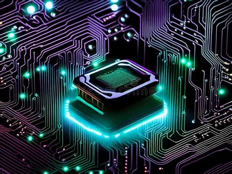 Electronic Circuit Chip Board Covered Wallpaper With Lights Gold Background Stock Illustration