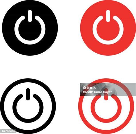 Power Switch Icon Set Start And Shutdown Computer Button Black And Red Symbol Off And On Sign