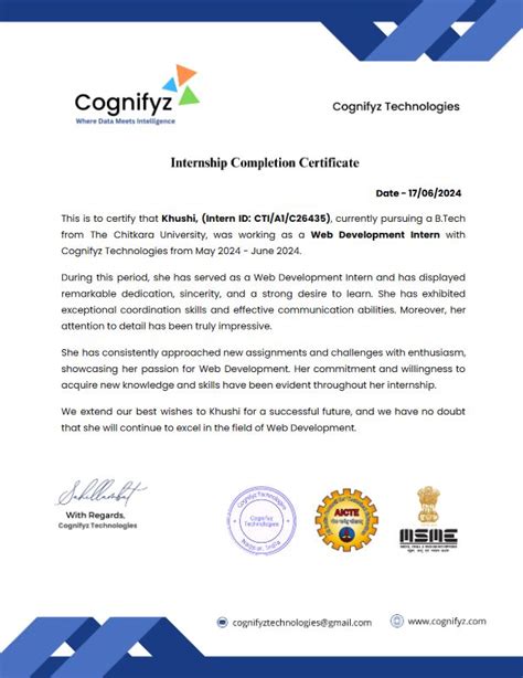 Khushi On Linkedin Internship Webdevelopment Cognifyz Careergrowth