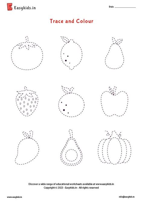 Trace And Color Worksheet For Drawing Apples And Pears