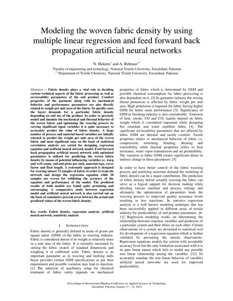 Pdf Modeling The Woven Fabric Density By Using Multiple Linear Regression And Feed Forward
