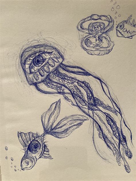 Jellyfish Drawing In Weird Drawings Art Sketchbook Scary Paintings