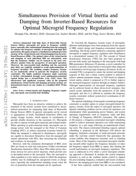 Pdf Simultaneous Provision Of Virtual Inertia And Damping From Inverter Based Resources For