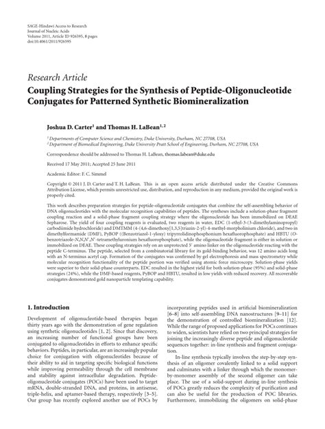 Pdf Coupling Strategies For The Synthesis Of Peptide Oligonucleotide