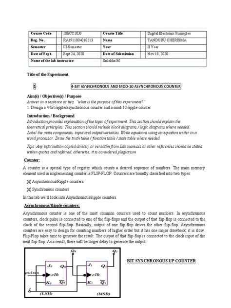4 Bit Asynchronous And Mod 10 Asynchronous Counter Pdf Electronic