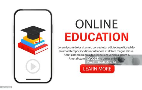 온라인 교육 전화 책 더미 종이 한 장 흰색 배경에 격리된 정사각형 학술 모자 평생 지속적인 학습 대학 학위 웹 배너입니다 벡터 그림 3차원 형태에 대한 스톡 벡터 아트 및