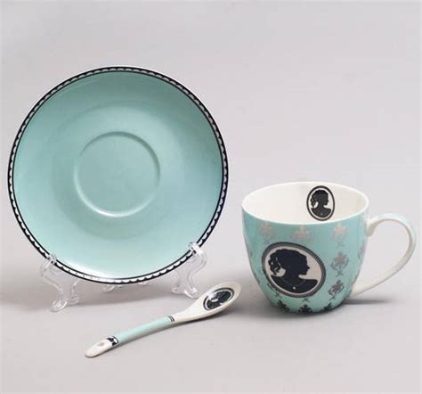 Купити Чайна пара Bona Силует бірюзова чашка 280 мл із блюдцем і керамічною ложкою Dp39142 Gm