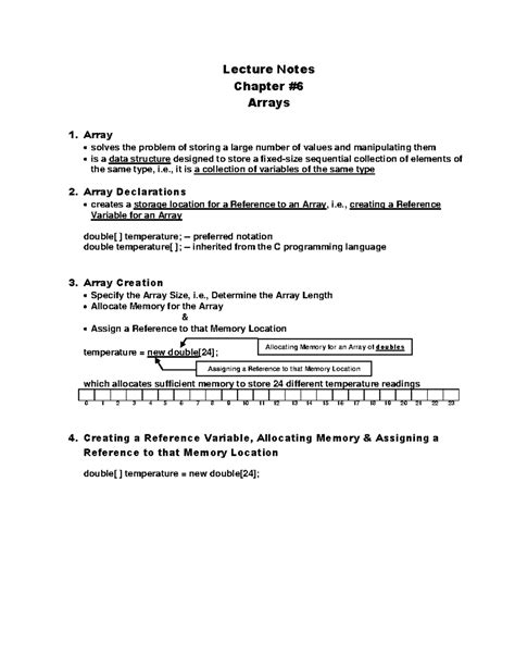 Ch6 Arrays Important Notes On Arrays Lecture Notes Chapter Arrays 1