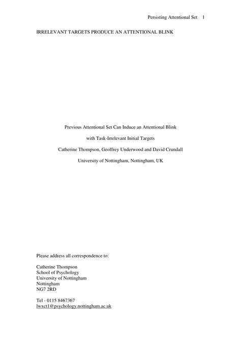 Pdf Previous Attentional Set Can Induce An Attentional Blink With
