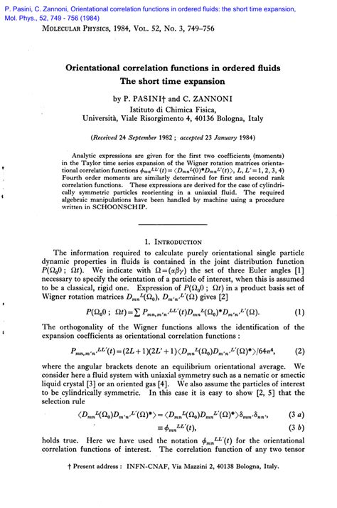 Pdf Orientational Correlation Functions In Ordered Fluids