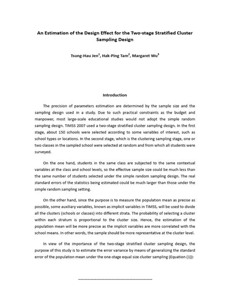 An Estimation Of The Design Effect For The Two Stage Stratified Cluster