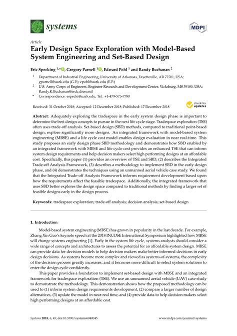 Pdf Early Design Space Exploration With Model Based System Engineering And Set Based Design