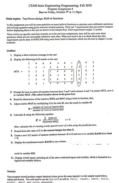 solved cs240 intro engineering programming fall 2020