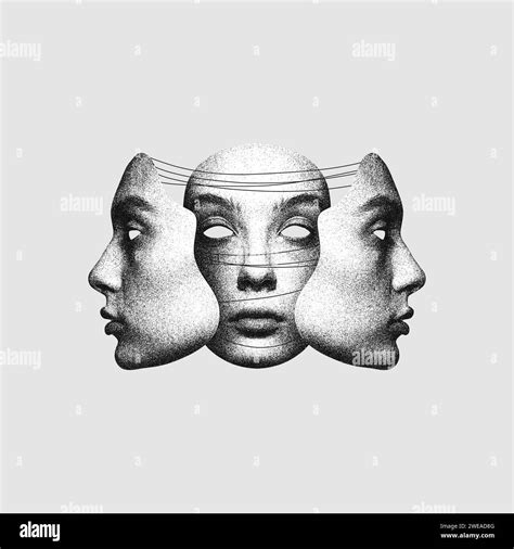 Focusing On Identity And Self Perception Conceptual Modern Design Three Faces Like Masks
