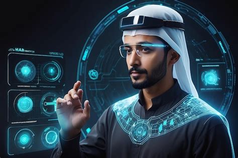 Arab Man Using Hologram Futuristic User Interface Concept Graphical