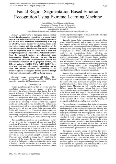 Pdf Facial Region Segmentation Based Emotion Recognition Using Extreme Learning Machine