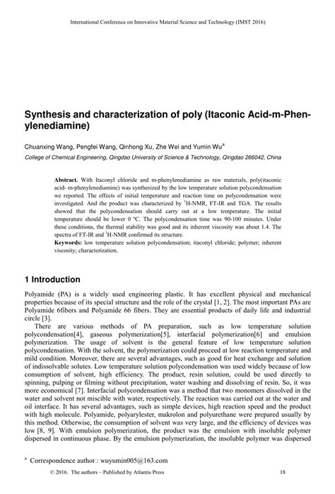 Pdf Synthesis And Characterization Of Poly Itaconic Acid M Phen