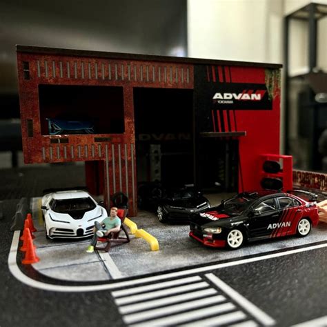 For 1 64 Scale Diecast Cars Advan Service Diorama And Parking Lot For Sale For Hotwheels