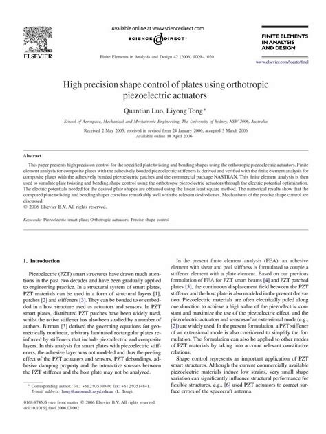 Pdf High Precision Shape Control Of Plates Using Orthotropic