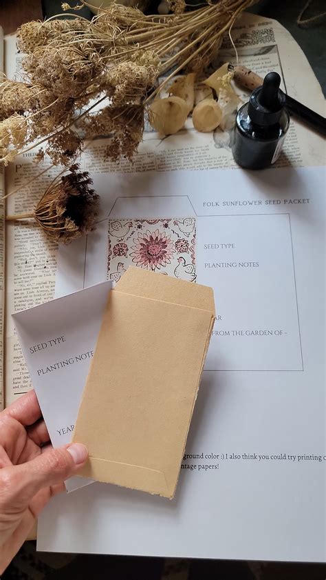 Folky Sunflower Digital Download Seed Packet Printable Seed Envelopes