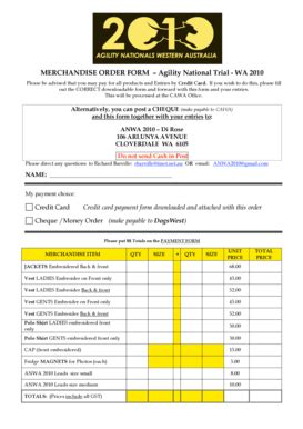 Fillable Online Members Iinet Net Anwa 2010 Merchandise Order Form And