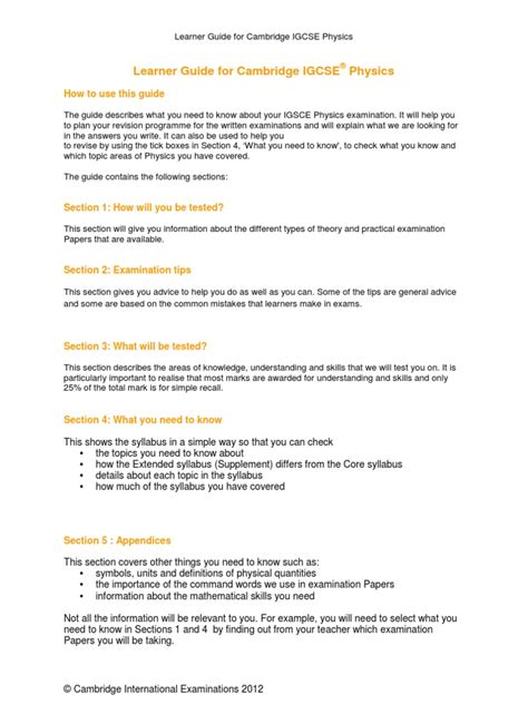 Learner Guide For Igcse Physics 0625 Pdf Electric Charge Gases