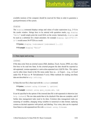 A Brief Introduction To Stata With 50 Basic Commands PDF