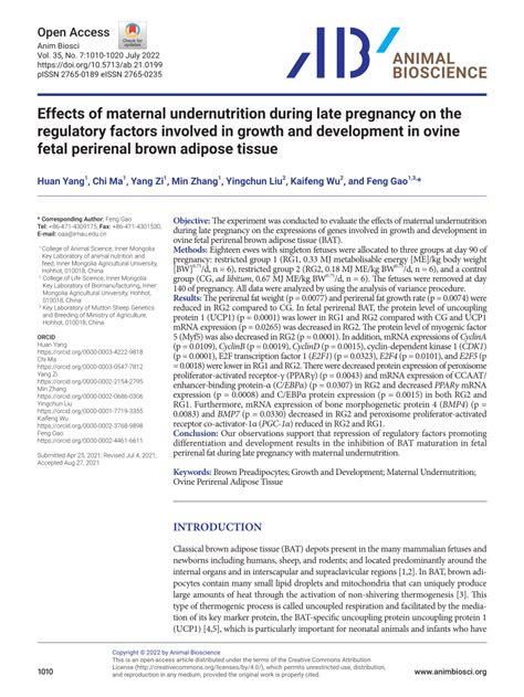 Pdf Effects Of Maternal Undernutrition During Late Pregnancy On The Regulatory Factors
