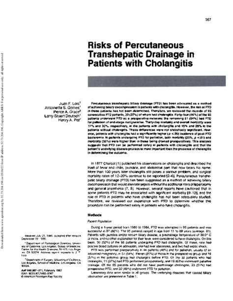 Pdf Risks Of Percutaneous Transhepatic Drainage In Patients With Cholangitis