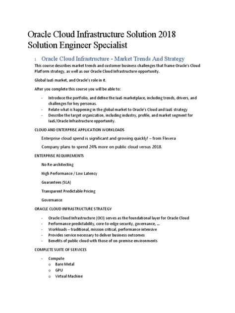 Oracle Cloud Infrastructure Solution 2018 Solution Engineer Specialist Pdf Cloud Computing
