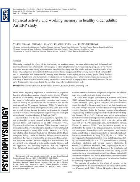PDF Physical Activity And Working Memory In Healthy Older Adults An ERP Study